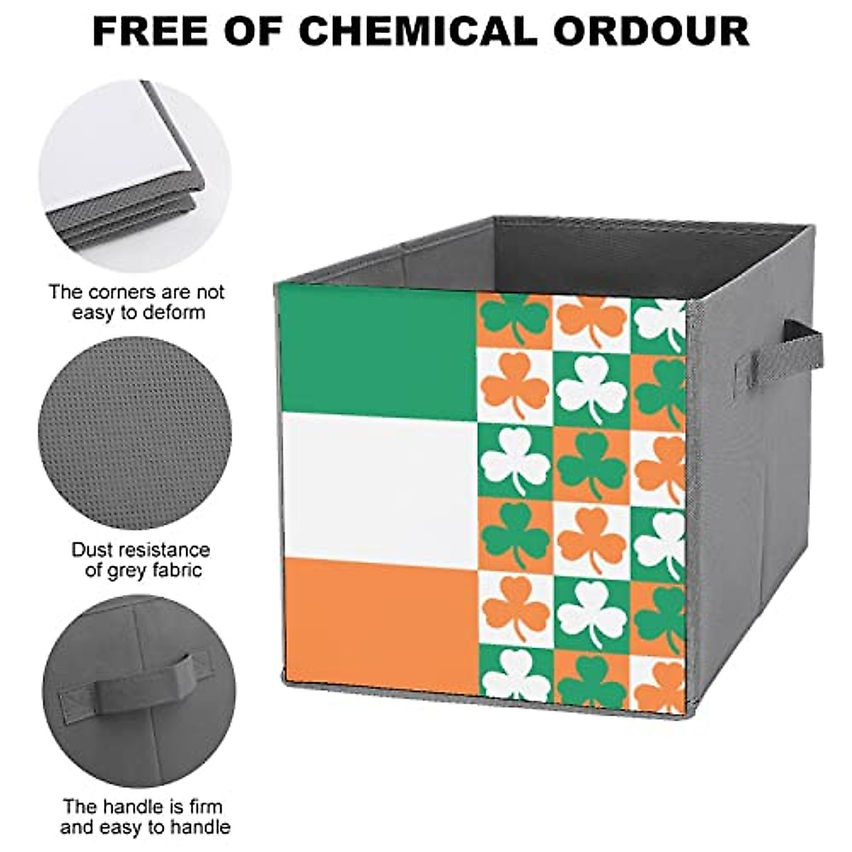 Ireland Flag Shamrock Clover Collapsible Storage Bins Basics Folding Fabric Storage Cubes Organizer Boxes with Handles
