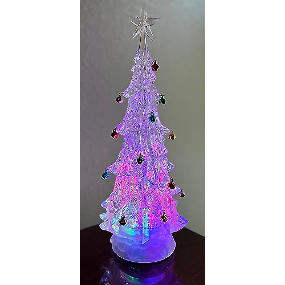 Christmas Snow Globe Water Lantern - Decorated Christmas Tree Water Lantern with Swirling Snow and Jingle Bell Ornaments, 13 Inches High x 4 Inches Wide, Battery Operated
