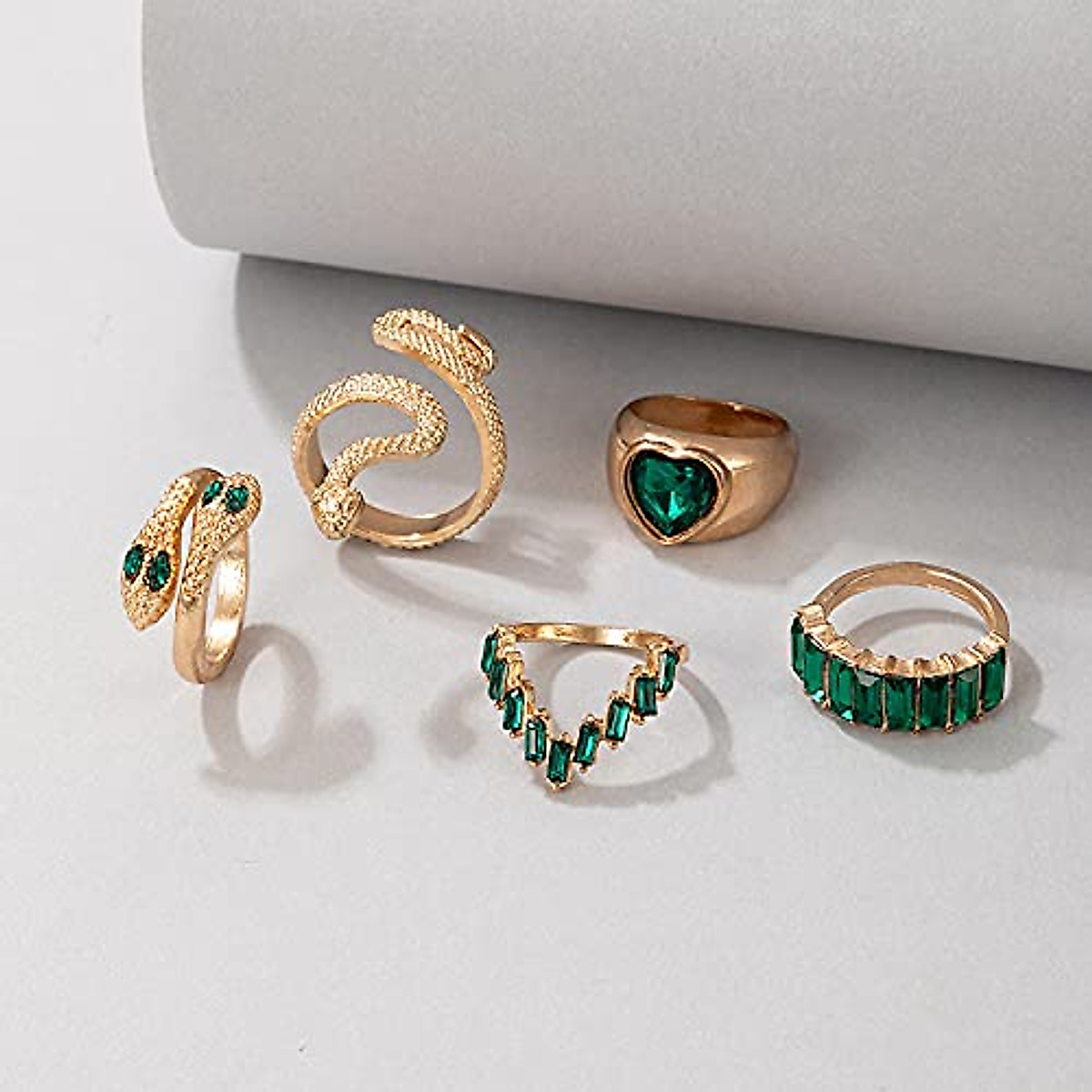 ZZ ZINFANDEL Boho Crystal Snake Rings Set,Stacking Rings Set, Knuckle Ring Set, Stackable Midi Cuff Rings