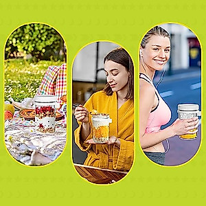 Overnight Oat Containers with Lids and Spoon 6 Set, 16OZ Large Capacity Glass Mason Jars, Glass Food Storage Containers for Milk, Cereal, Vegetable and Fruit Salad(6 PACK)