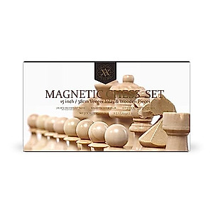A&A 15" Magnetic Wooden Chess Set/Folding Board / 3" King Height German Knight Staunton Chess Pieces/Walnut & Maple Inlaid /2 Extra Queen/Board Games Chess Sets for Adults and Kids