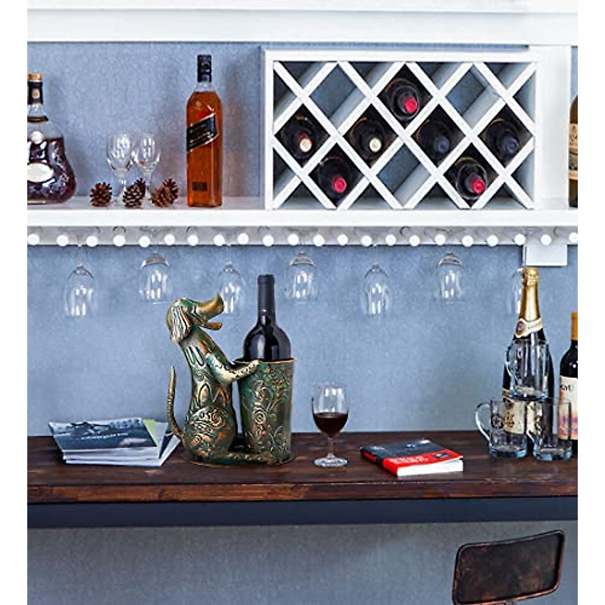 MMEXPER Green Bronze Wine Rack Single Wine Bottle Holder for Home Kitchen Display Shelf Gift