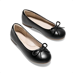 DREAM PAIRS Girls Dress Shoes Fashion Bow Ballet Flats Slip-on Flower Girl Shoes for Wedding, School, Party, Birthday,Size 2 Little Kid,Black,KFL216