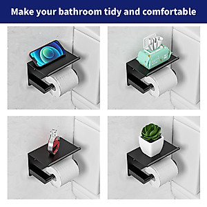 GLNLQ Toilet Paper Holder Wall Mount, Fits Mega Rolls Size Matte Black Toilet Paper Holder with Shelf, Rustproof Stainless Steel Self Adhesive Toilet Paper Holder, Black Bathroom Toilet Paper Holder
