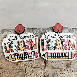 Zhang shine Wooden Pencil Drop Earring Funny Leopard Learn Pendant Earrings for Women Teacher Teacher's Day Thanksgiving Term Begins Present