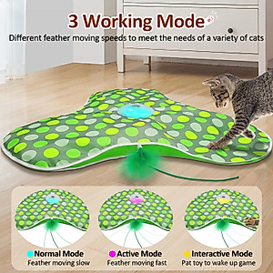 Sofolor Interactive Cat Toy, Automatic Cat Toys for Indoor Cats, Hide and Seek Cat Toy with Motion Activated, Moving Feather, Chirping, USB Rechargeable
