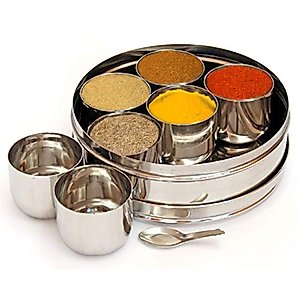 Masala Dabba, Spice Container with Lid Indian Spice Box - Masala Daba - with 7 Compartment for Spices Organising 8 Inch