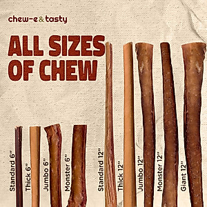 chew-e&tasty 12" Giant Odor Free Bully Sticks (Pack of 5) - Long Lasting Beef Chews for Power Chewers Made of Digestible High Protein & Low Fat Dental Treats Bully Sticks for Large to Very Large Dogs