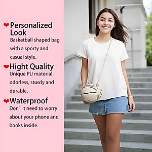 WLC Basketball Shape Purse,PU Spherical Shape Shoulder Bag for Women, White