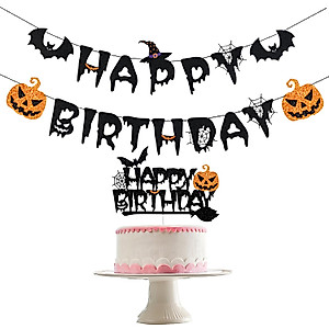 Halloween Happy Birthday Banner Halloween Witch Birthday Banner, Hocus Pocus Birthday Banner for Halloween Hocus Pocus Birthday Decorations Halloween Witch Birthday Supplies