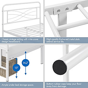 Yaheetech Queen Metal Bed Frame with Criss-Cross Design, Ample Underbed Storage Space, Heavy Duty Slat Support, No Box Spring Needed, White
