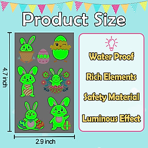 Cerlaza Luminous Easter Tattoos Temporary for Kids Party Decorations, 72 Styles Glow Easter Bunny Eggs Tattoo Stickers for Boys Girls, Easter Party Supplies Favors 10 Sheets