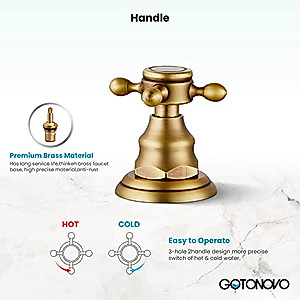gotonovo 3-Hole Widespread Bathroom Faucet Double Cross Handle Mixer Tap for Bathroom Sink Deck Mount Hot Cold Water Matching Pop Up Drain with Overflow Antique Brass Victorian Spout