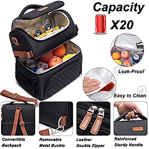 Artelaris Dual Compartment Lunch Bag for Men Women, Large Insulated Lunch Tote Bag for Work, Leak Proof Lunch Cooler Bag, Lunch Box Double Deck Lunch Bag, Black and Grey