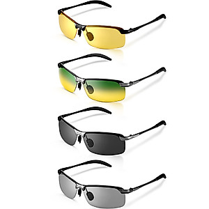 Flutesan 4 Pieces Night Driving Glasses Polarized Walking Glasses Anti Glare Driving Sunglasses for Men UV Protection(Multicolor)
