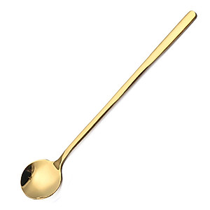 Stainless Steel Coffee Spoons, 6.7 Inch Stirring Spoons, Cocktail Stirring Spoons for Coffee Tea Dessert Cake Ice Cream Cappuccino (Round-Gold-1Pack)