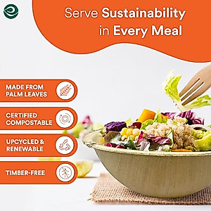 ECO SOUL 100% Compostable Large 6 Inch 16 Oz Palm Leaf Bowls [20-Pack] Disposable Dessert Bamboo Style I Heavy Duty Eco-Friendly Sturdy Bowl Biodegradable Eco