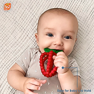 RaZbaby Silicone Infant & Baby Teething Toy, Textured BerryBumps Soothe Babies’ Sore Gums, RaZberry Bites Relief Teether, Back & Front Teeth, BPA Free, Easy to Hold, Fruit Shape for Babies 3M+ - Blue