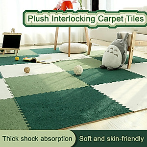 10pcs Thickened Plush Foam Interlocking Floor Mat 0.4" Thick, Square Interlocking Foam Tiles, Soft Puzzle Playmat Area Rug for Room Floor(Color:Light Blue)