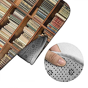 WONDERTIFY Library Bathroom Antiskid Pad Old Book Collection Brown Shelf 3 Pieces Bathroom Rugs Set, Bath Mat+Contour+Toilet Lid Cover Multicolor