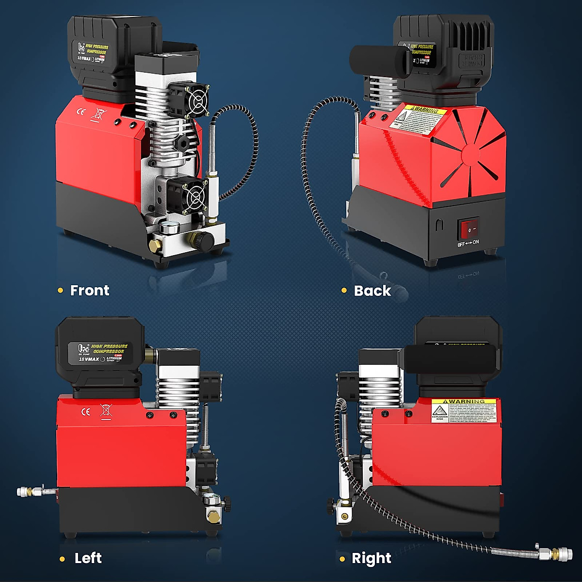 GX PUMP E-L2 Portable 18V Cordless PCP Air Compressor,4500Psi/300Bar, Oil-Free, Powered by 1 x 7.8Ah Lithium-Ion Battery (Included) or 110v to 18V Converter (Sold Separately) for Home Outlet