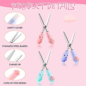 3 Pieces Cute Mini Scissors, Cartoon Cat Paw Stainless Steel Craft Scissors, Folding Stationery Scissors with Safety Cover, Portable Safety Scissors for Paper Cutting, Scrapbooking, Crafting