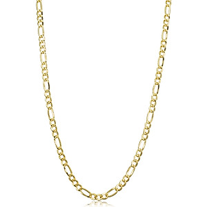 Kooljewelry 14k Yellow Gold Filled Solid Figaro Link Chain Necklace (3.3 mm, 22 inch)