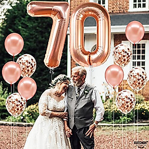 KatchOn, XtraLarge Rose Gold Fringe Curtain - Pack of 2 | Rose Gold Backdrop, 70 Rose Gold Balloon | 70th Birthday Decorations for Women and Bachelorette Party Decorations