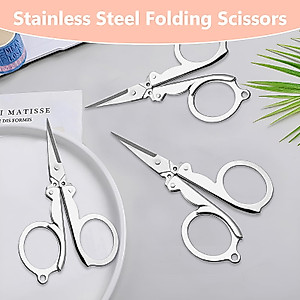PDCTACST Small Folding Scissors, 4 PCS Mini Stainless Steel Foldable Scissor, Portable Travel Cutter Pocket Craft Scissors for School Classroom Home Camping Sewing Paper Cutting DIY Fabric Project
