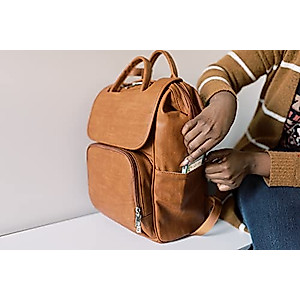 Citi Collective Explorer Brown Diaper Bag Backpack - Vegan Leather Diaper Bag with Shoulder Strap, Insulated Bottle Pockets, Changing Pad, Stroller Clip- Versatile Diaper Bag for Baby