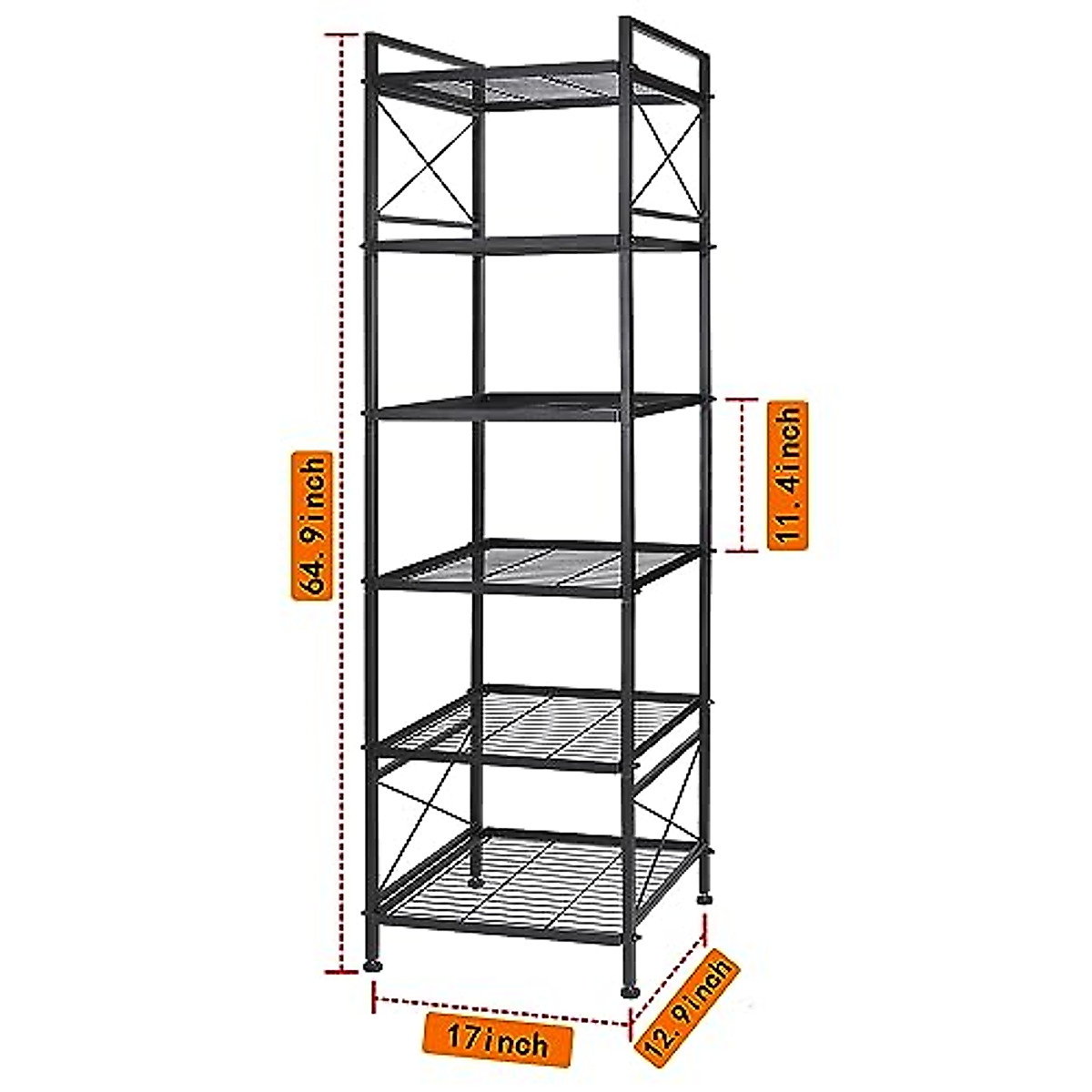 YOHKOH 6 Tier Metal Closet Storage Rack Shelves,Standing Storage Shelf Units for Laundry Bathroom Kitchen Pantry Closet(Black,17.0L x 12.9W x 64.9H)