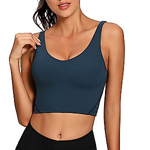 Lemedy Women Sports Bra Longline Crop Tank Top Padded Workout Running Yoga (M, Dark Cyan)