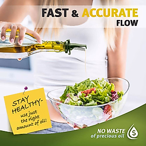 Olive Oil Spout for Olive Oil Dispenser - UK Patented Oil Pourer - Mid Flow Shut Off for Accurate Measurement - One Handed Open & Close Cap Keeps Oil Fresh and Prevents Oxidization - Green 6 Pack