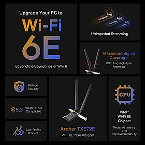 TP-Link WiFi 6E Intel AX210 AXE5400 PCIe WiFi Card for Desktop PC - (Archer TXE72E), Bluetooth 5.3, WPA3, 802.11axe Tri Band Wireless Adapter with MU-MIMO, OFDMA, Ultra-Low Latency, for Windows 10,11