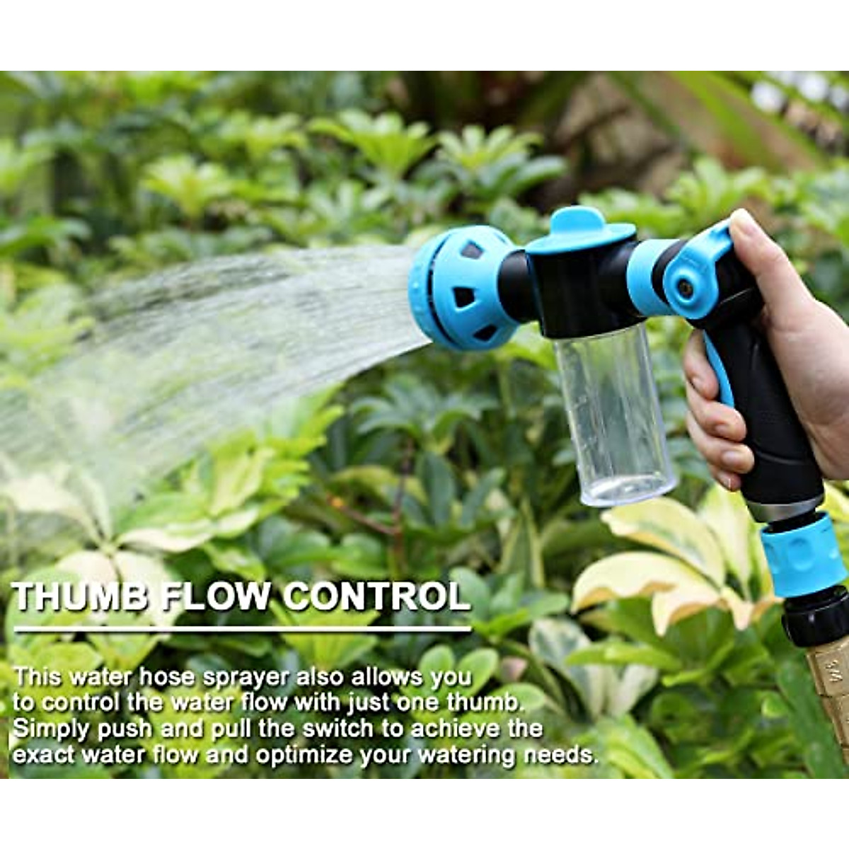 ESOW Garden Hose Nozzle, High Pressure Foam Sprayer Gun 8 Way Spray Pattern with 3.5oz/100cc Soap Dispenser Bottle, Snow Foam Gun for Car Wash, Watering Plants, Lawn, Patio, Showering Pet, Cleaning