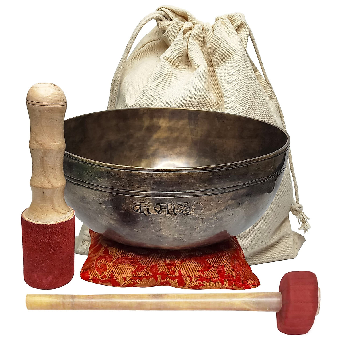 CRAFTSTRIBE 8" Large Hand Hammered Himalayan Full Moon Singing Bowl Meditation Healing Bowl With Mallet And Silk Cushion