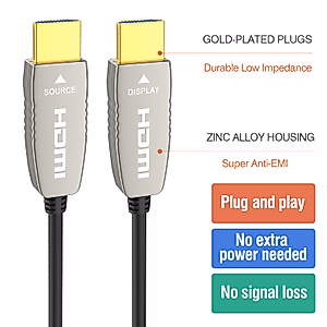 RUIPRO HDMI Fiber Cable 4K60HZ HDR 65 feet Light Speed HDMI2.0b Cable, Supports 18.2 Gbps, ARC, HDR10, Dolby Vision, HDCP2.2, 4:4:4, Ultra Slim and Flexible HDMI Optic Cable with Optic Technology 20m
