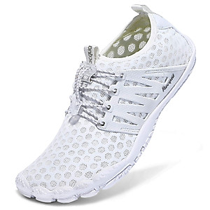 Racqua Water Shoes Quick Dry Barefoot Beach Aqua Sport Swim Surf Pool Hiking Diving Walking for Men Women White 8.5 Women/7.5 Men