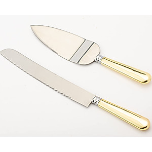 VARLKA Wedding Cake Knife and Server Set, Cake Cutting Set for Wedding, Personalized Stainless Steel Blade and ABS Gold Plated Handle Cake Cutter & Pie Server Set for Birthdays, Anniversary, Parties