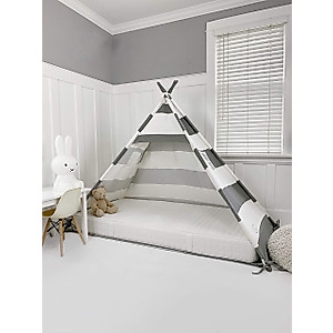 Domestic Objects | Play Tent Bed Canopy | Teepee for Mattress | 100% Cotton Canvas | Premium Quality (Twin/Single No Door) (Gray Stripes)
