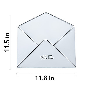 SOFFEE DESIGN Wall Mount Metal Mail Holder Envelope Shape Mail Organizer for Storage Postcard, Mail, Newspaper, Letter, Bill, Magazine, Home Office Wall Decor Hanging Letter Basket Mailbox - White