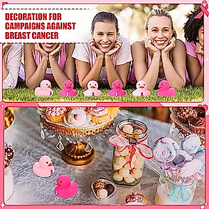 Libima 100 Pcs Mental Health Gifts Ribbon Rubber Duck Leukemia Awareness Products Health Awareness Gifts Small Rubber Ducky for Cancer Health Disease Event Public Charity Supplies (Pink, Rose Red)