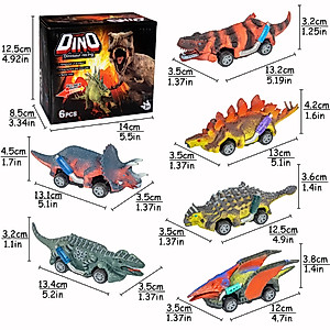 ABCaptain Dinosaur Toys Pull Back Cars for Boys Kids Toddlers 3-7 Year Old, Dino Monster Trucks Birthday Easter for Age 3 4 5 6 (6Pcs-A)