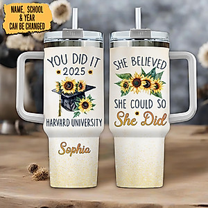 Hyturtle Personalized Graduation Gifts For Her Women - She Believed She Could So She Did - Congrats Grad Gifts For College High School Masters Degree - Stainless Steel Travel Coffee Cup 40oz With Lid