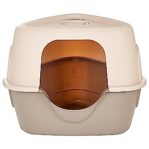 Amazon Basics No-Mess Hooded Corner Cat Litter Box, Triangle, Charcoal, 26 in x 20 in x 23 in