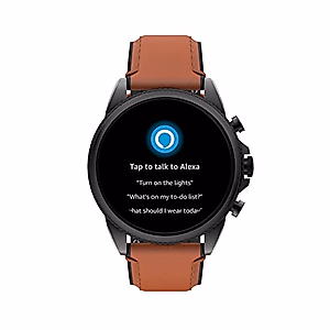 Fossil Unisex Gen 6 44mm Stainless Steel and Leather Touchscreen Smart Watch, Fitness Tracker, Color: Black, Brown (Model: FTW4062V)