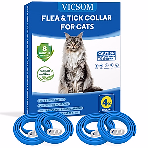 4 Pack Flea Collar for Cats, Cat Flea and Tick Collar 8 Months Prevention Cat Flea and Tick Treatment, Waterproof Adjustable Cat Flea Collar, Natural Anti Tick and Flea Collar for Kitten, Blue