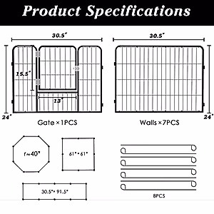 PUKAMI Dog Fence for The Yard, 8/16 Panels 24/32/40 Height x32 inch Width,Puppy Playpen for Small Medium Dog Portable Dog Playpen Exercise Pen for Indoor Outdoor,Pet Playpen Fence for Yard,RV,Camping