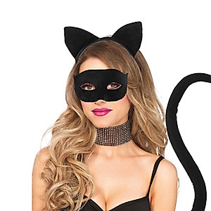 Halloween Black Cat Costume Set for Women, Cat Ear Headband Tail with Black Cat Mask Masquerade Halloween Cat Costume Accessory