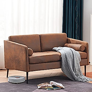 VINGLI 52"W Deep Couches for Living Room, Mini Modern Mid Century Tufted Futon Sofa Loveseat Retro/Vintage Microfiber 2 Club Seater Love Seat Sofas for Bedroom, Office, RV, Loft, Small Spaces, Rustic